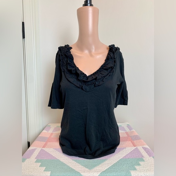 Express | Tops | Vintage Express Black Ruffle V Neck Top | Poshmark